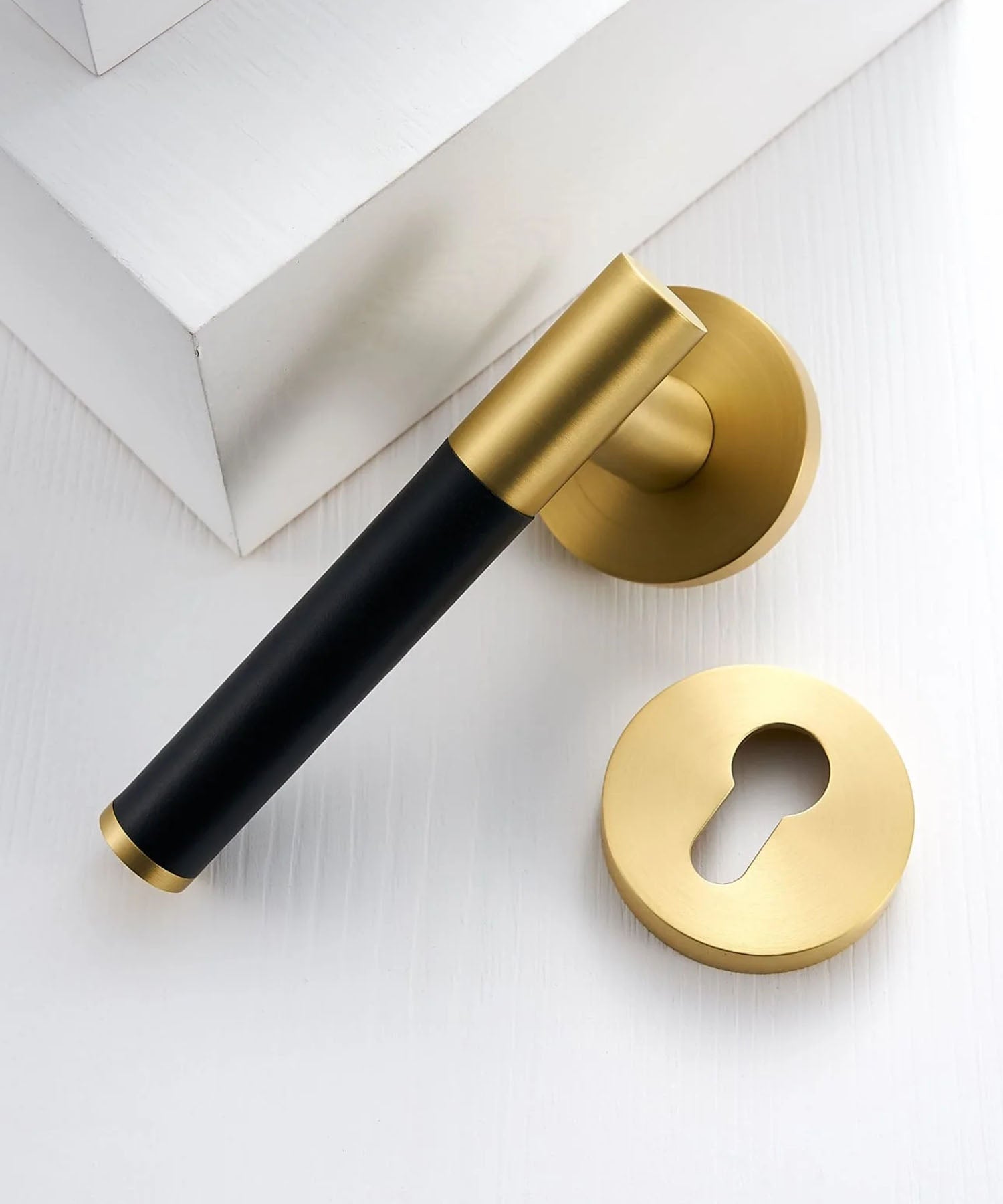 DERMA - Premium solid brass and leather Door Lever handle Set