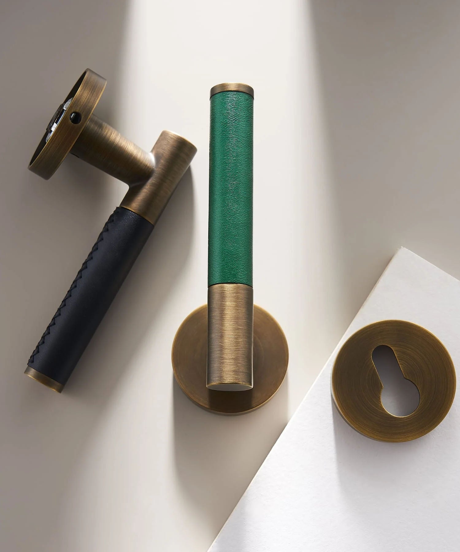 DERMA Leather and Solid Brass Door Lever handle - Luxury Handles