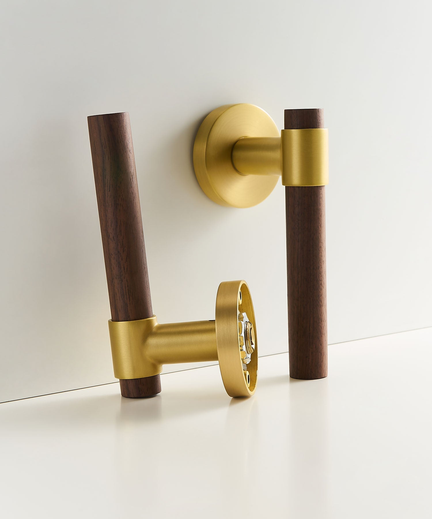 Real Walnut & Solid Brass Door Lever Handle Set - Luxury Handles