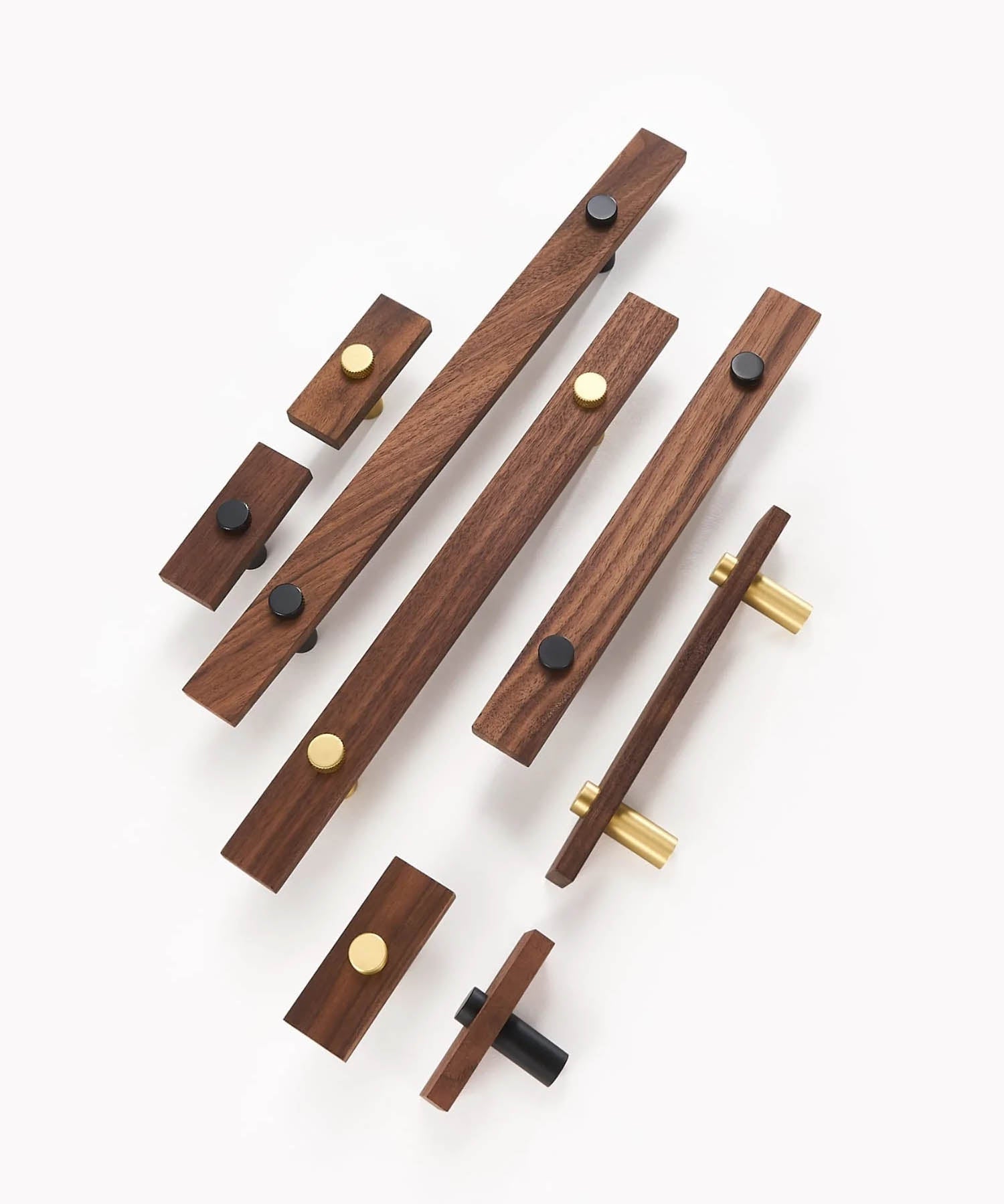 WOOD Walnut & Solid Brass Flat Kitchen & Cabinet Handle - Luxury Handles