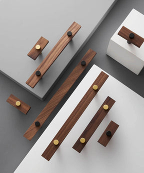 WOOD Walnut & Solid Brass Flat Kitchen & Cabinet Handle - Luxury Handles