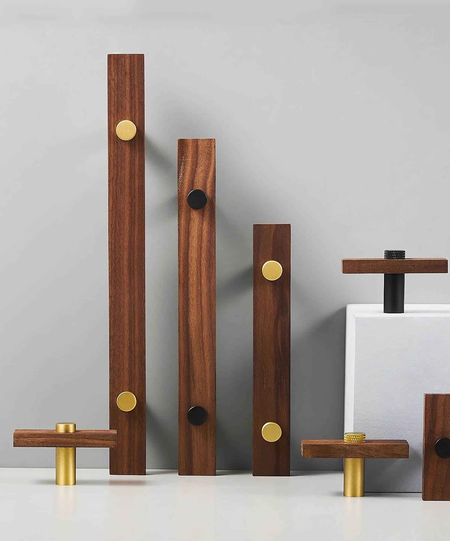 WOOD Walnut & Solid Brass Flat Kitchen & Cabinet Handle - Luxury Handles