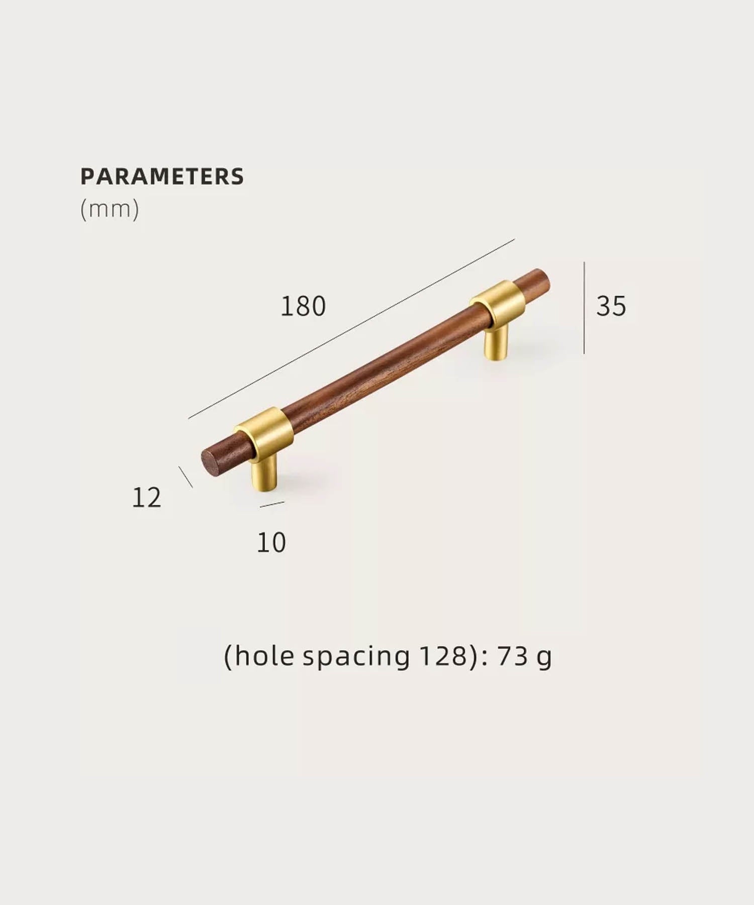 WOOD Walnut & Solid Brass Modern Kitchen & Cabinet Handle - Luxury Handles