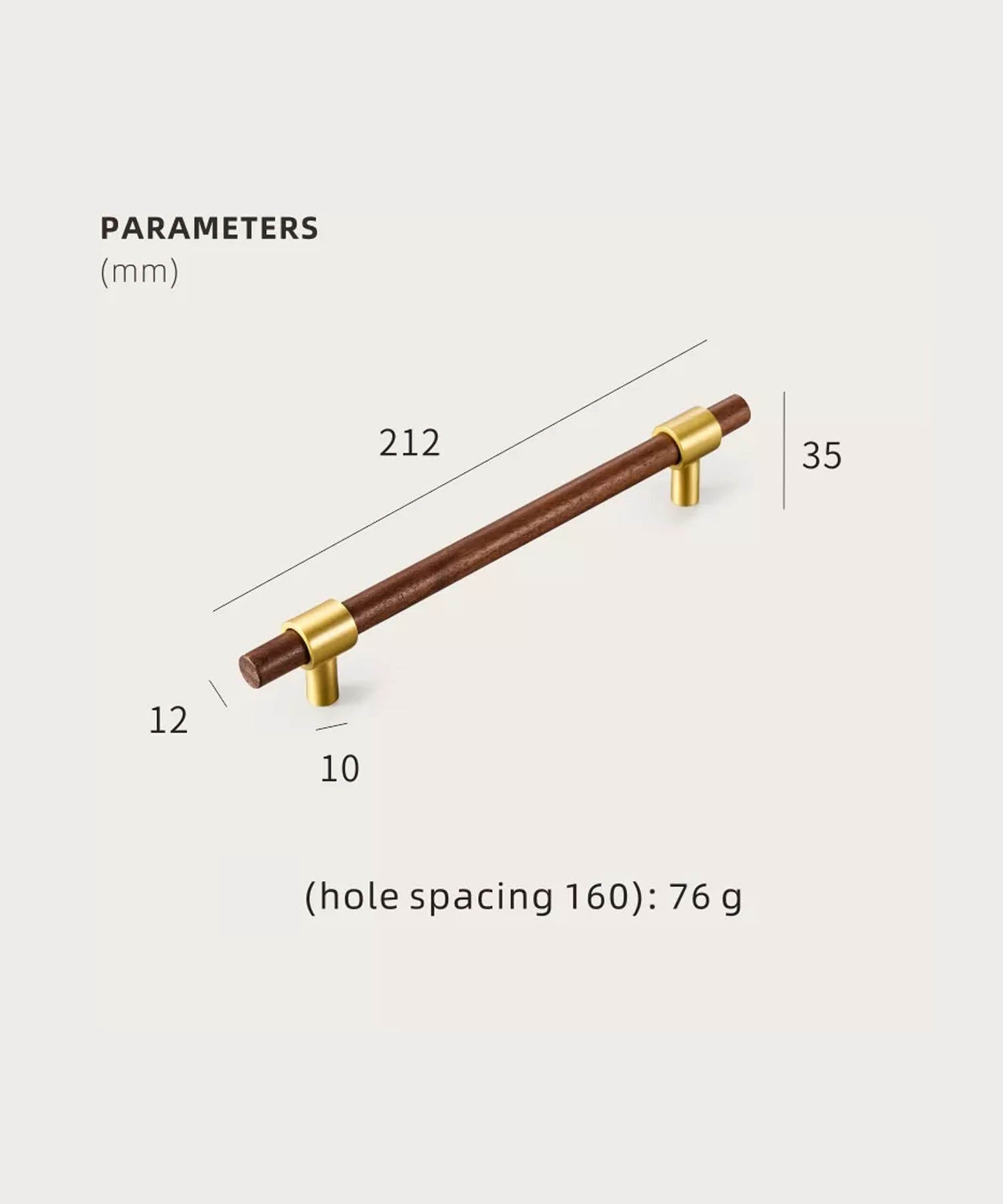 WOOD Walnut & Solid Brass Modern Kitchen & Cabinet Handle - Luxury Handles