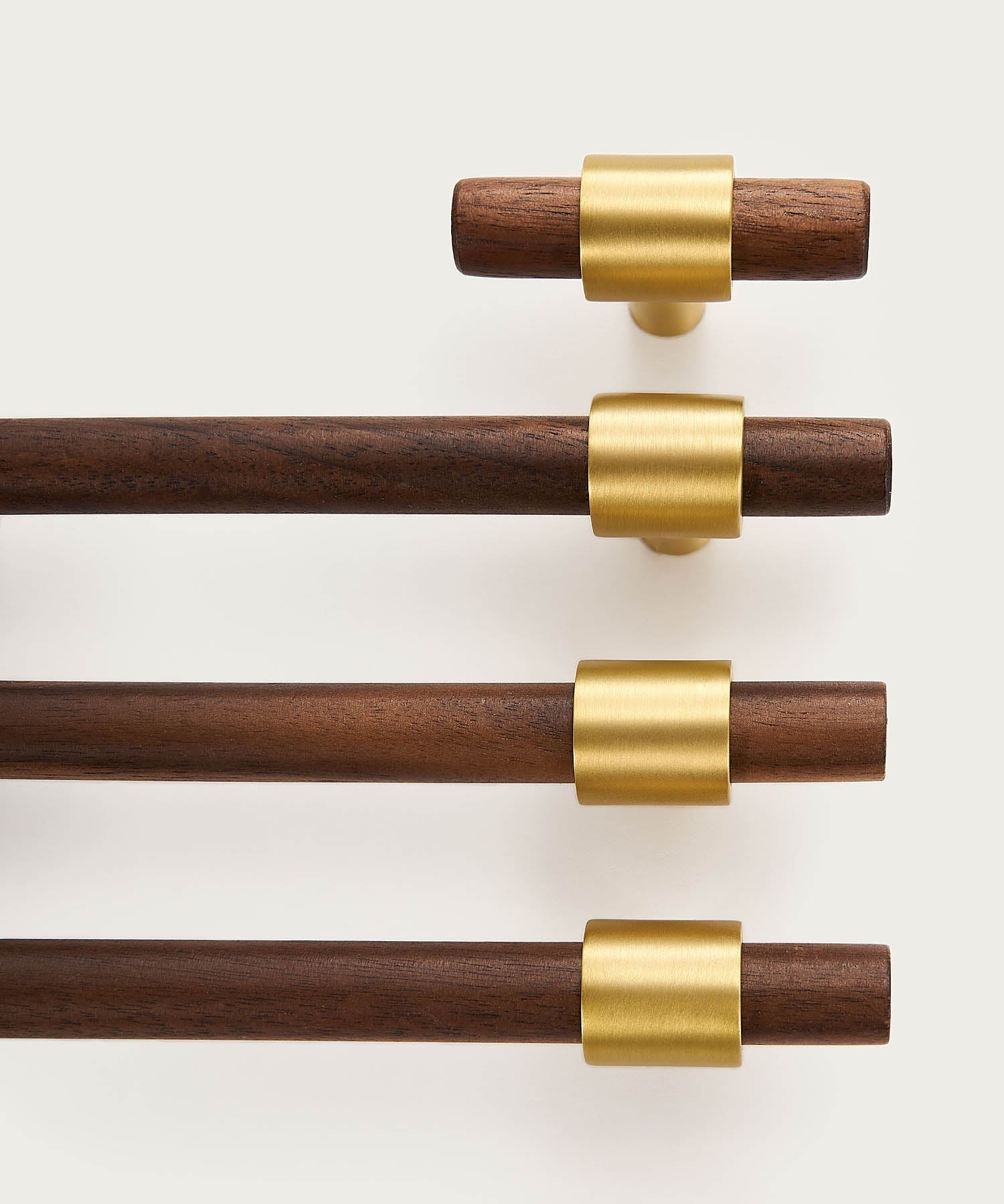 WOOD Walnut & Solid Brass Modern Kitchen & Cabinet Handle - Luxury Handles